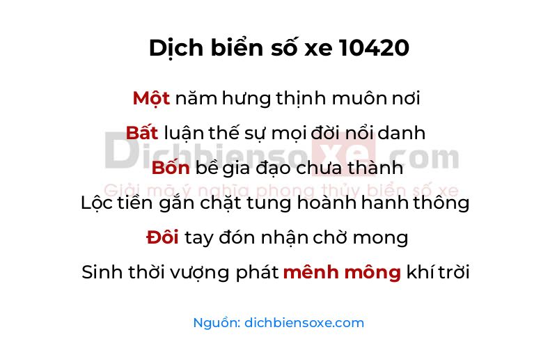 Xem ý nghĩa phong thủy biển số xe 10420 (Không Tử Song Hỷ)