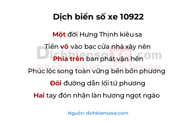 Xem ý nghĩa phong thủy biển số xe 10922 (Khởi Đầu Viên Mãn Song Hỷ)