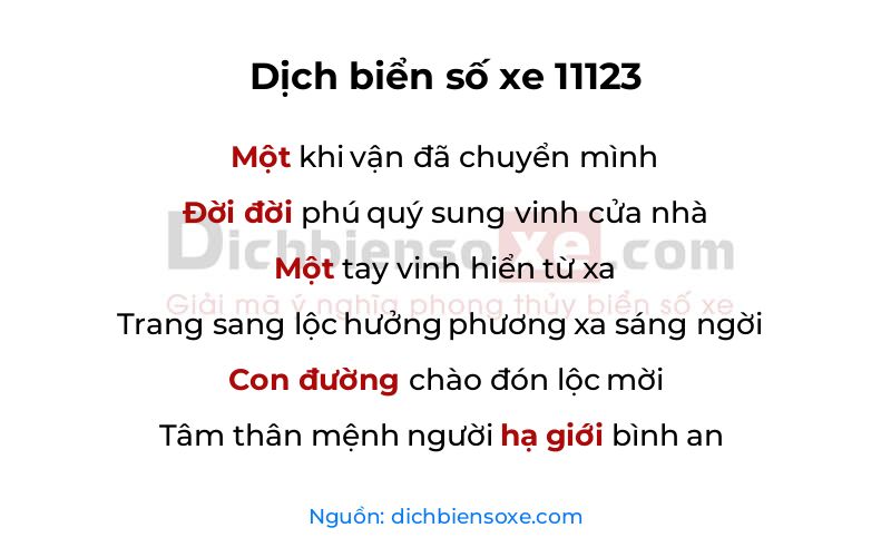 Xem ý nghĩa phong thủy biển số xe 11123 (Nhất Nhất Mãi Tài)