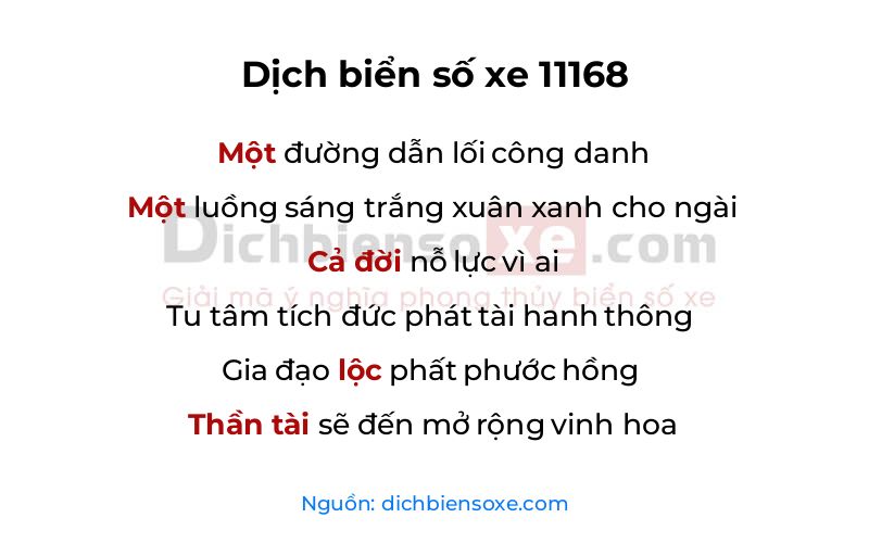 Xem ý nghĩa phong thủy biển số xe 11168 (Nhất Nhất Lộc Phát)
