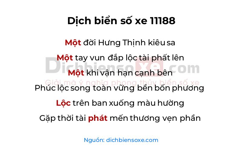Xem ý nghĩa phong thủy biển số xe 11188 (Nhất Nhất Đại Phát)