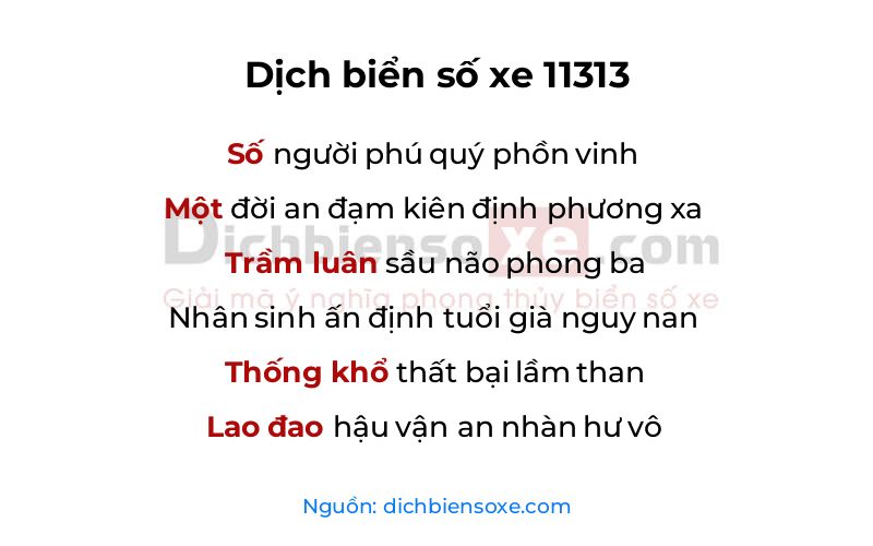 Xem ý nghĩa phong thủy biển số xe 11313 (Rủi Xui)