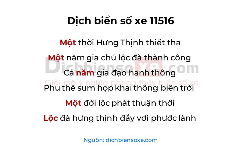 Xem ý nghĩa phong thủy biển số xe 11516 (Sinh Phúc Nhất Lộc)