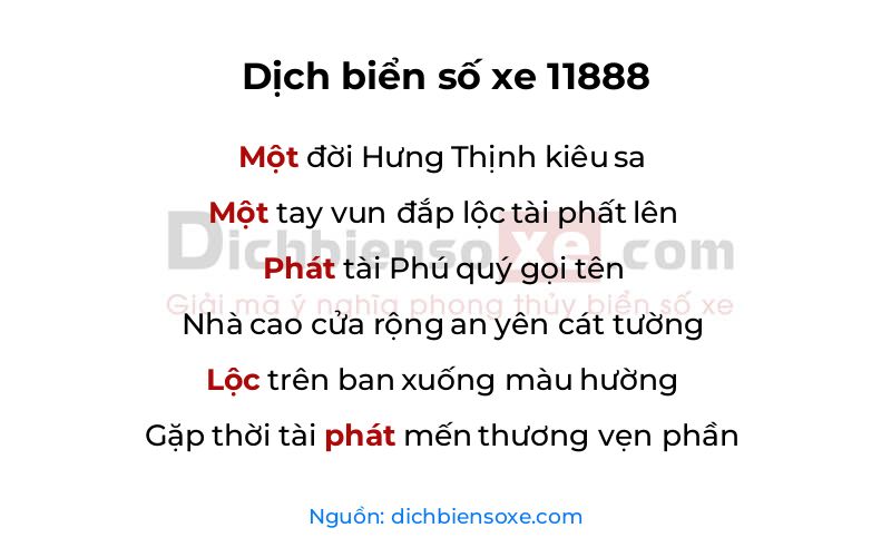 Xem ý nghĩa phong thủy biển số xe 11888 (Nhất Phát Đại Phát)