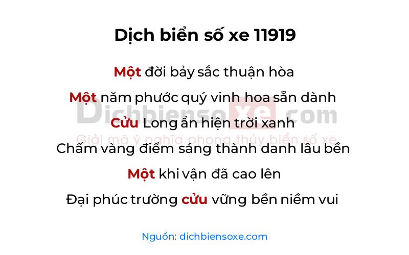 Xem ý nghĩa phong thủy biển số xe 11919 (Nhất Cửu)