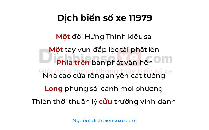 Xem ý nghĩa phong thủy biển số xe 11979 (Nhất Cửu Thần Tài Lớn)