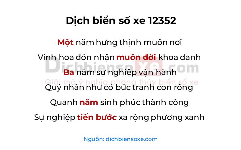 Xem ý nghĩa phong thủy biển số xe 12352 (Mãi Tài Phúc Mãi)