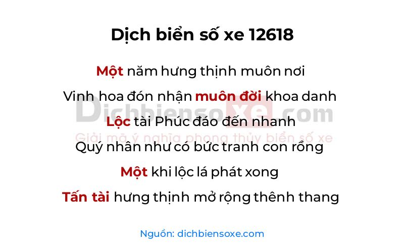 Xem ý nghĩa phong thủy biển số xe 12618 (Mãi Lộc Nhất Phát)
