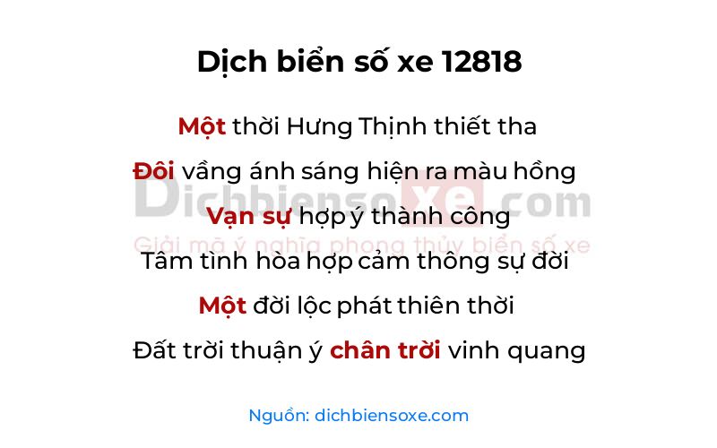 Xem ý nghĩa phong thủy biển số xe 12818 (Mãi Phát Nhất Phát)