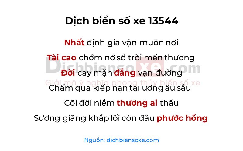 Xem ý nghĩa phong thủy biển số xe 13544 (Tài Sinh Tứ Tử)