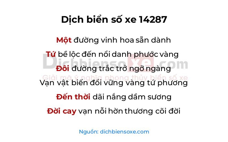 Xem ý nghĩa phong thủy biển số xe 14287 (Bốn Mùa Hạnh Phúc Hao Tổn Tiền ...
