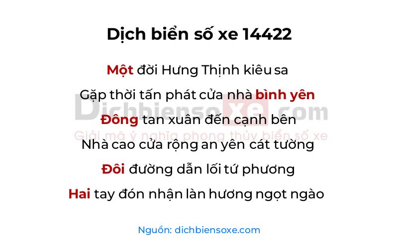 Xem ý nghĩa phong thủy biển số xe 14422 (Tứ Tử Song Hỷ)