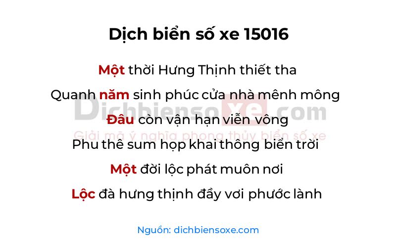 Xem ý nghĩa phong thủy biển số xe 15016 (Phúc Đầy Nhất Lộc)
