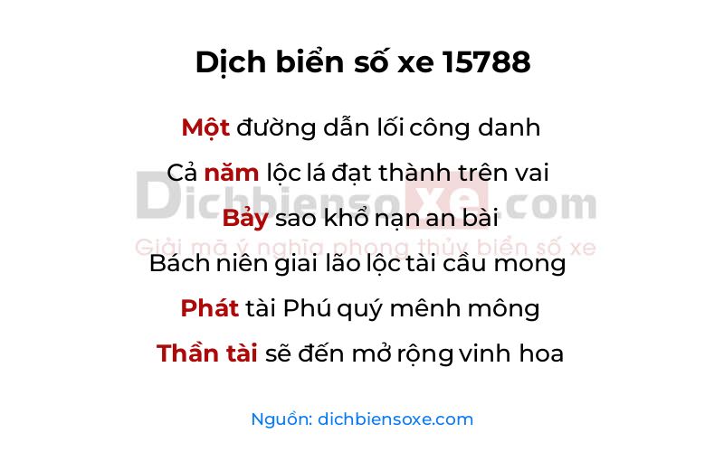 Xem ý nghĩa phong thủy biển số xe 15788 (Sinh Ra Thất Bát Đại Phát)