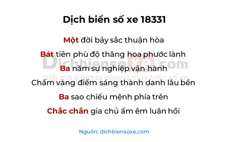 Xem ý nghĩa phong thủy biển số xe 18331 (Phát Tài Tài Sinh)