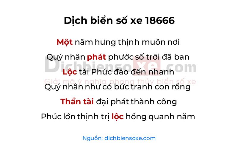 Xem ý nghĩa phong thủy biển số xe 18666 (Phát Lộc Song Lộc)