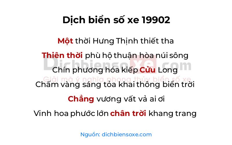 Xem ý nghĩa phong thủy biển số xe 19902 (Trường Tồn Hạnh Phúc)