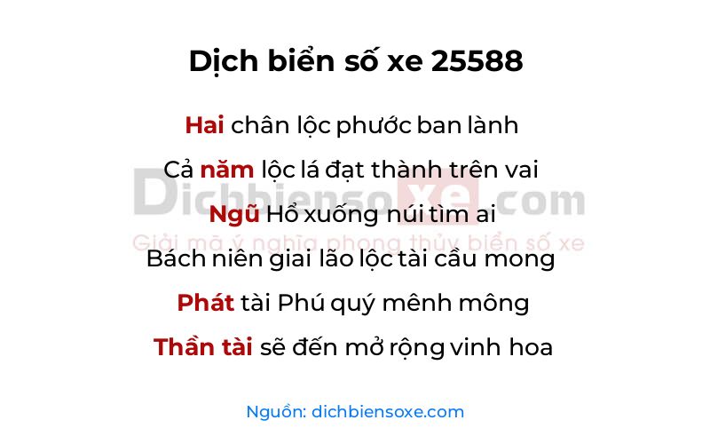 Xem ý nghĩa phong thủy biển số xe 25588 (Đại Phúc Đại Phát)