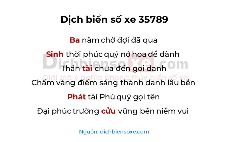 Xem ý nghĩa phong thủy biển số xe 35789 (Sinh Ra Thất Bát Phát Trường Cửu)