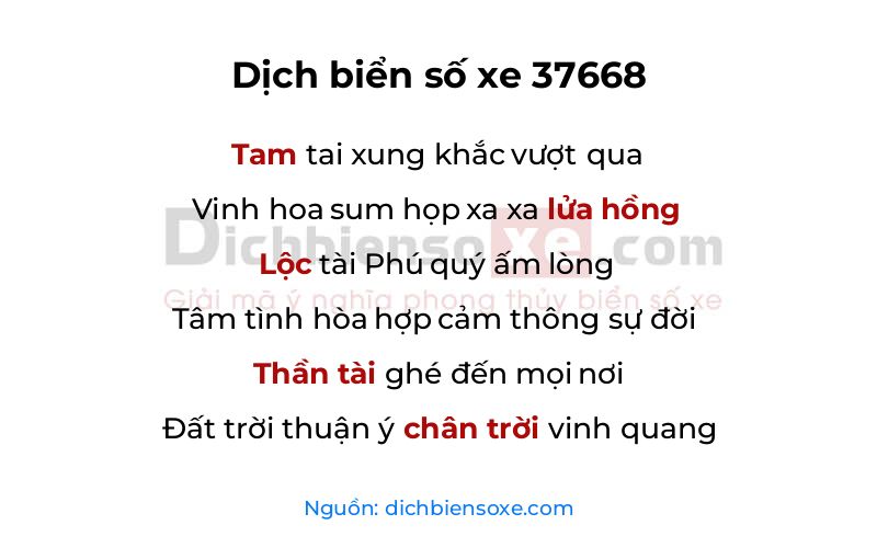Xem ý nghĩa phong thủy biển số xe 37668 (Phất Lộc Lộc Phát)