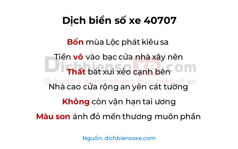 Xem ý nghĩa phong thủy biển số xe 40707 (Không Mất)