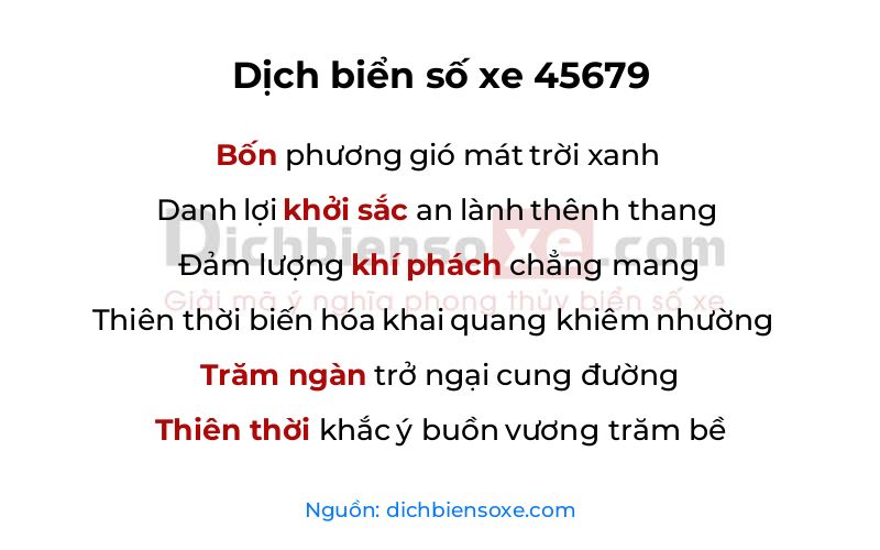 Xem ý nghĩa phong thủy biển số xe 45679 (Sinh Lộc Thần Tài Lớn)