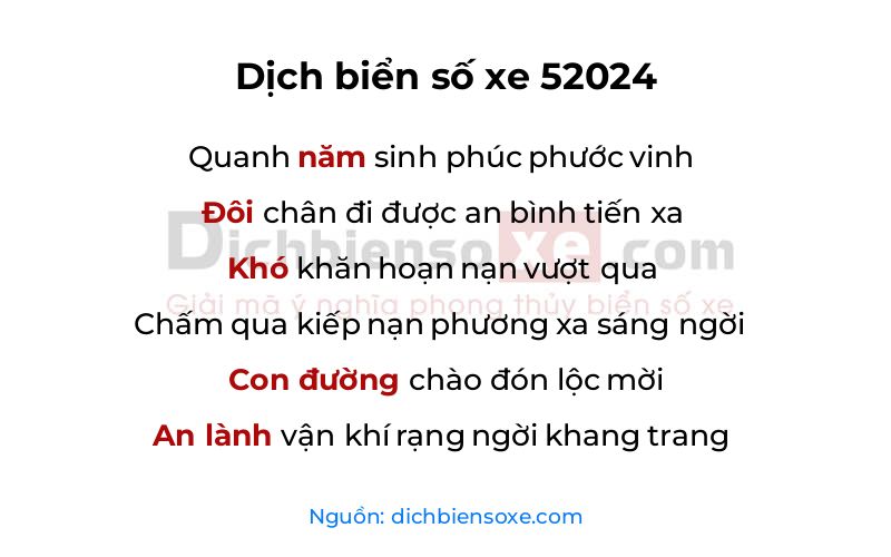 Xem ý nghĩa phong thủy biển số xe 52024 (Song Hỷ Mãi Phất)