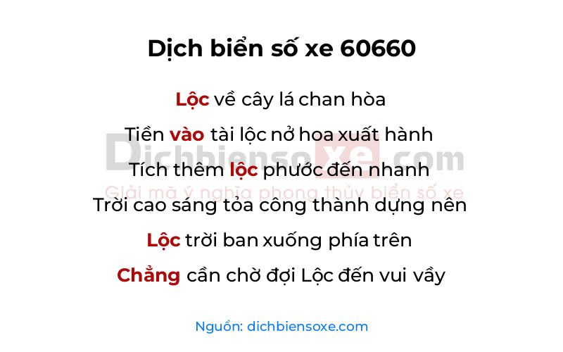 Xem ý nghĩa phong thủy biển số xe 60660 (Không Lộc Lộc Viên Mãn)
