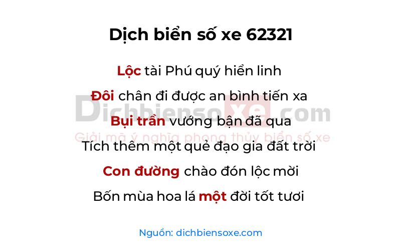 Xem ý nghĩa phong thủy biển số xe 62321 (Mãi Tài Mãi Nhất)