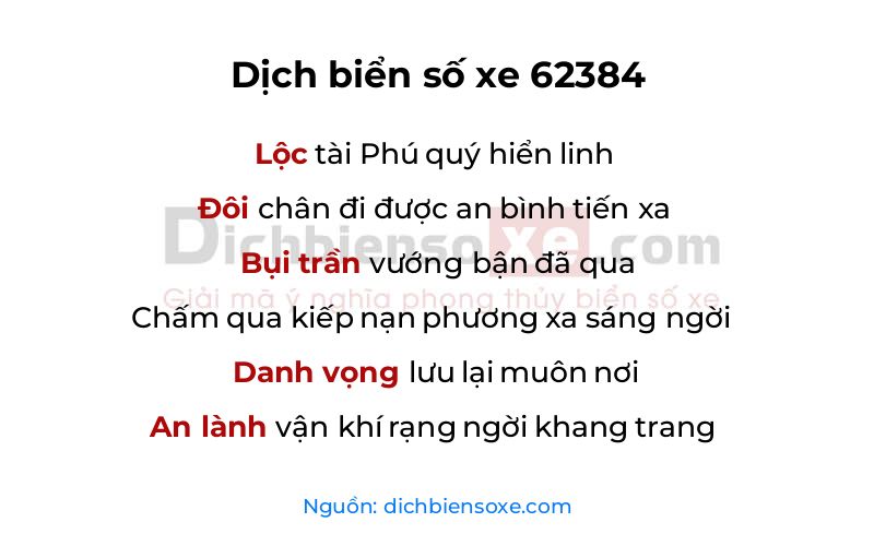 Xem ý nghĩa phong thủy biển số xe 62384 (Mãi Tài Phát Đạt)