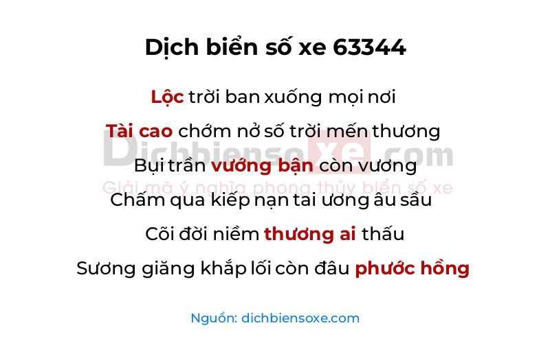 Xem ý nghĩa phong thủy biển số xe 63344 (Tam Tài Vương Tứ Tử)