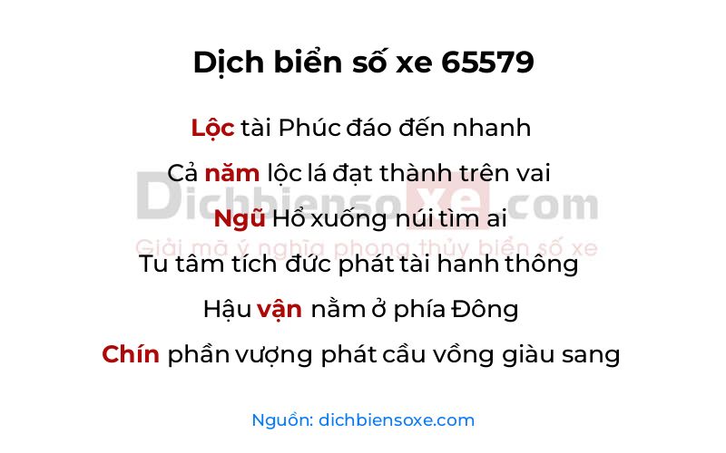 Xem ý nghĩa phong thủy biển số xe 65579 (Đại Phúc Thần Tài Lớn)