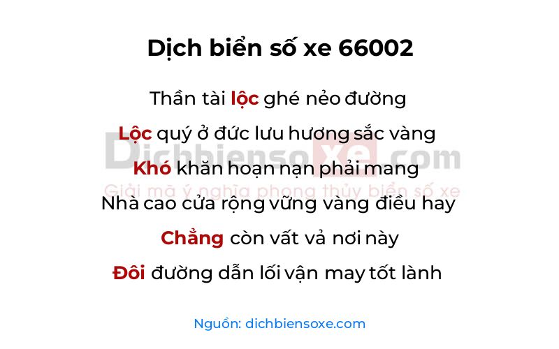 Xem ý nghĩa phong thủy biển số xe 66002 (Lộc Viên Mãn Hạnh Phúc)