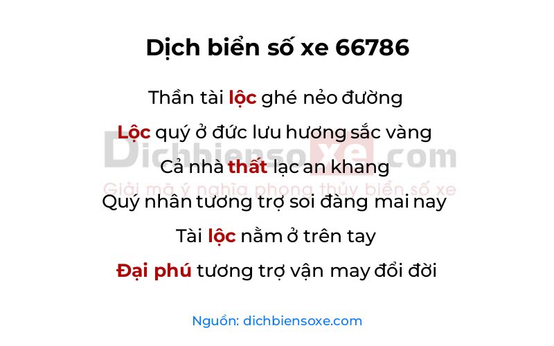 Xem ý nghĩa phong thủy biển số xe 66786 (Lộc Mất Phát Lộc)