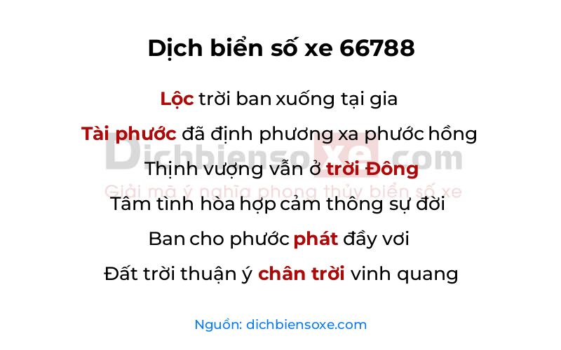 Xem ý nghĩa phong thủy biển số xe 66788 (Lộc Mất Đại Phát)
