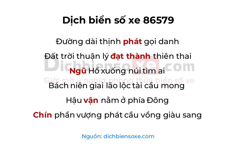 Xem ý nghĩa phong thủy biển số xe 86579 (Lộc Sinh Thần Tài Lớn)