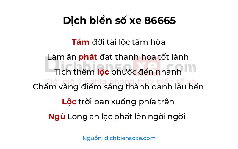 Xem ý nghĩa phong thủy biển số xe 86665 (Song Lộc Lộc Sinh)