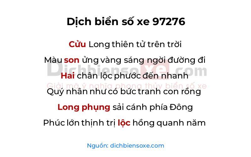 Xem ý nghĩa phong thủy biển số xe 97276 (Thất Mãi Phất Lộc)