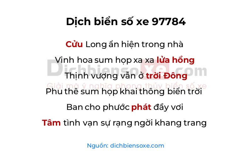 Xem ý nghĩa phong thủy biển số xe 97784 (Thất Thoát Phát Đạt)